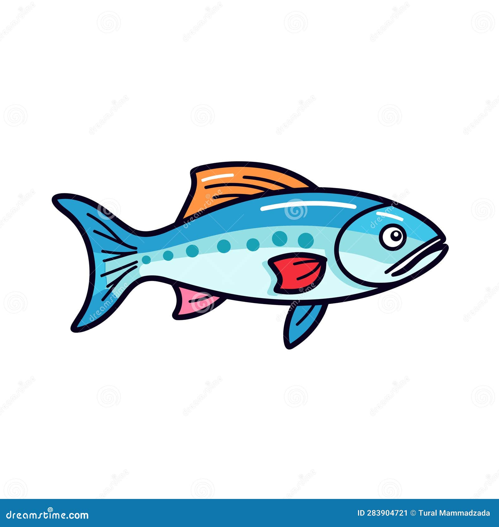 Vector of a Blue Fish with a Red Stripe on Its Side, Isolated on a ...