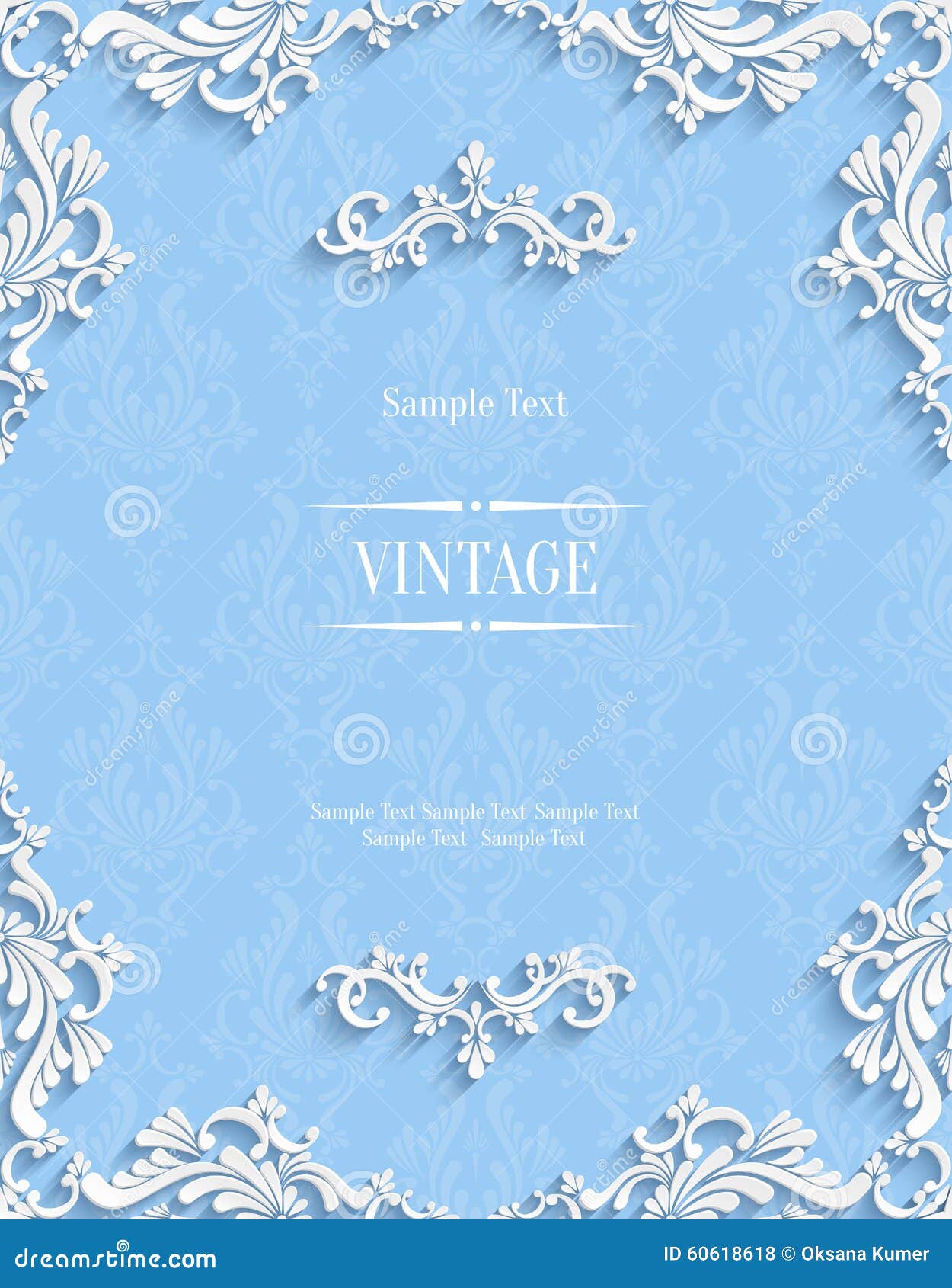 Vector Blue Floral 3d Background. Template for Christmas Invitation ...