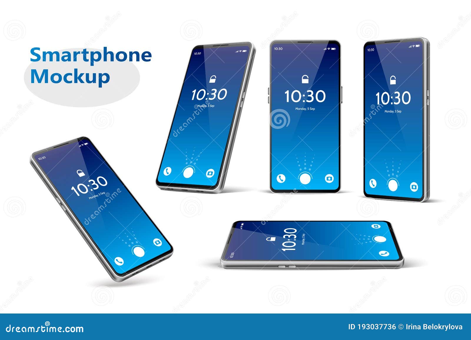Vector Blue Frameless Smartphone Mockup Set 3d Stock Vector ...