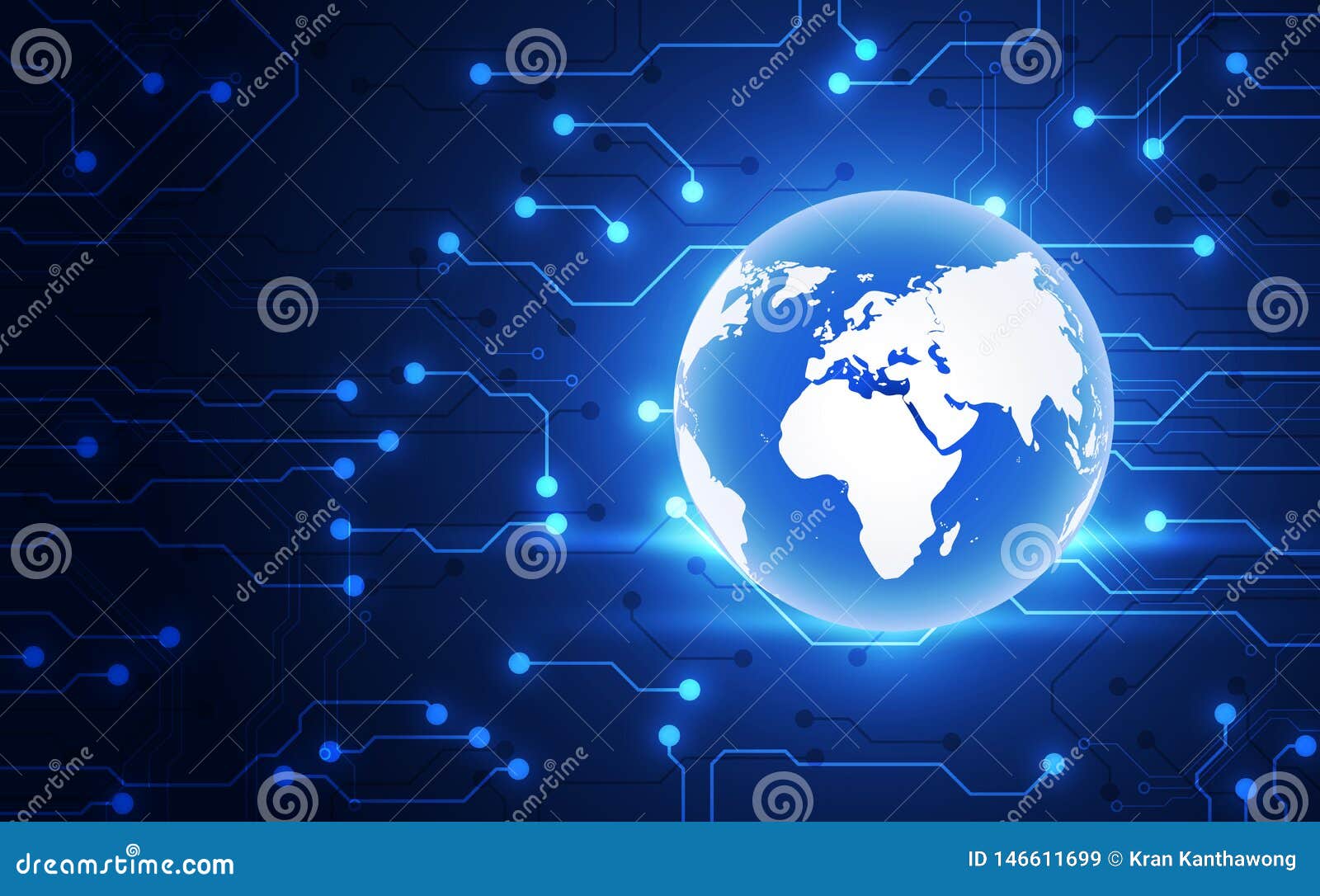 Vector Blue Globe on the Digital Technology Background, Abstract ...