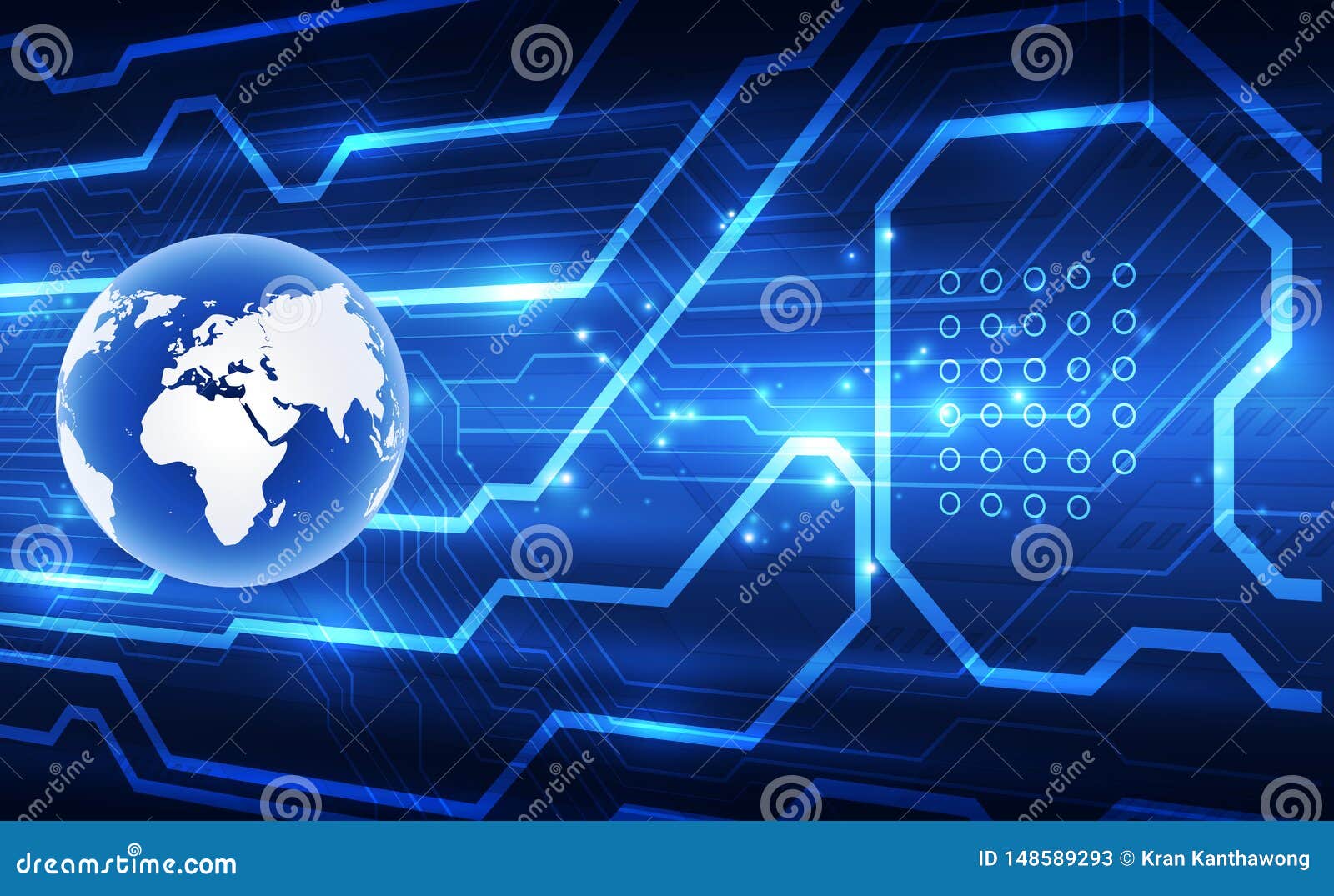 Vector Blue Globe on the Digital Technology Background, Abstract ...