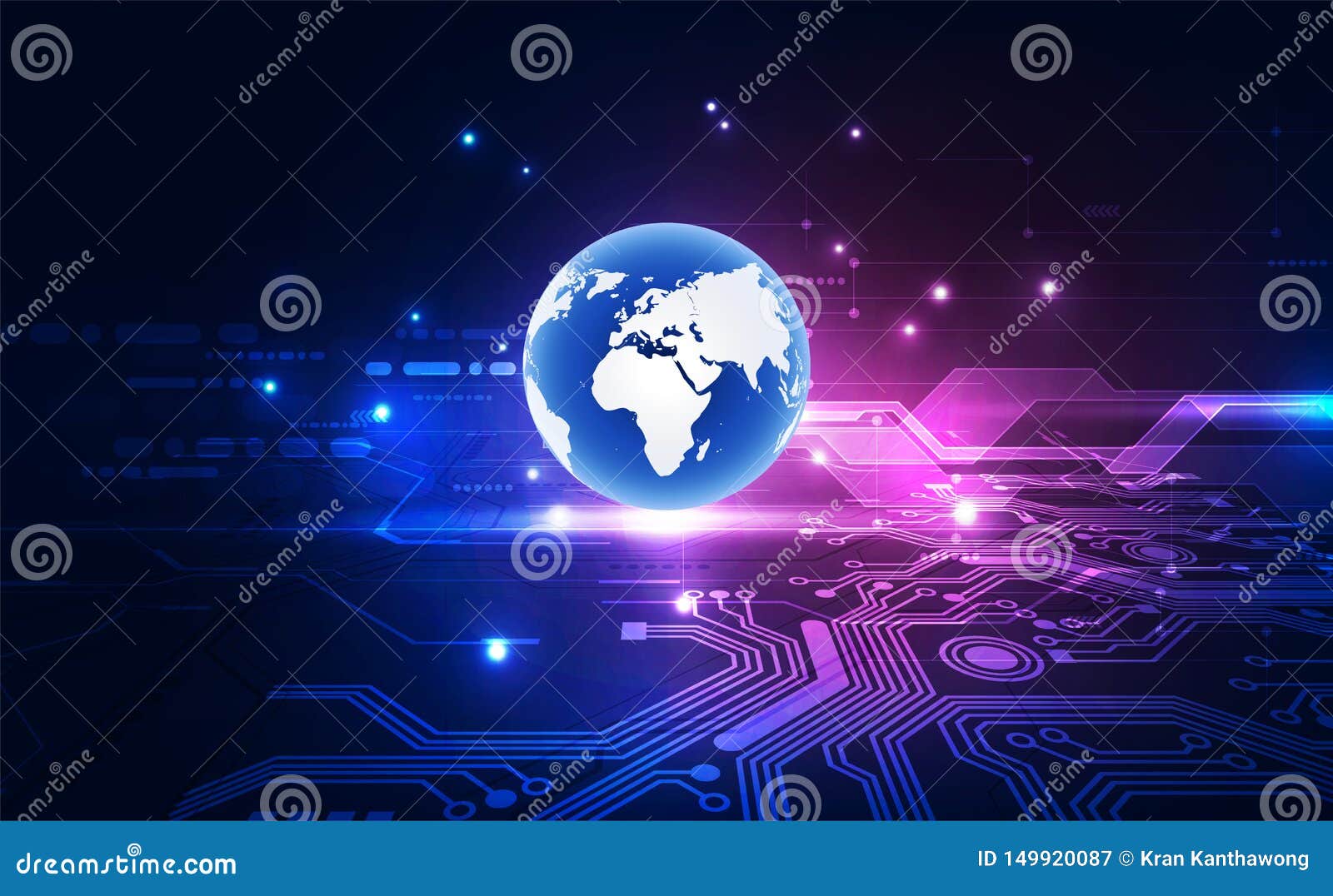 Vector Blue Globe on the Digital Technology Background, Abstract ...