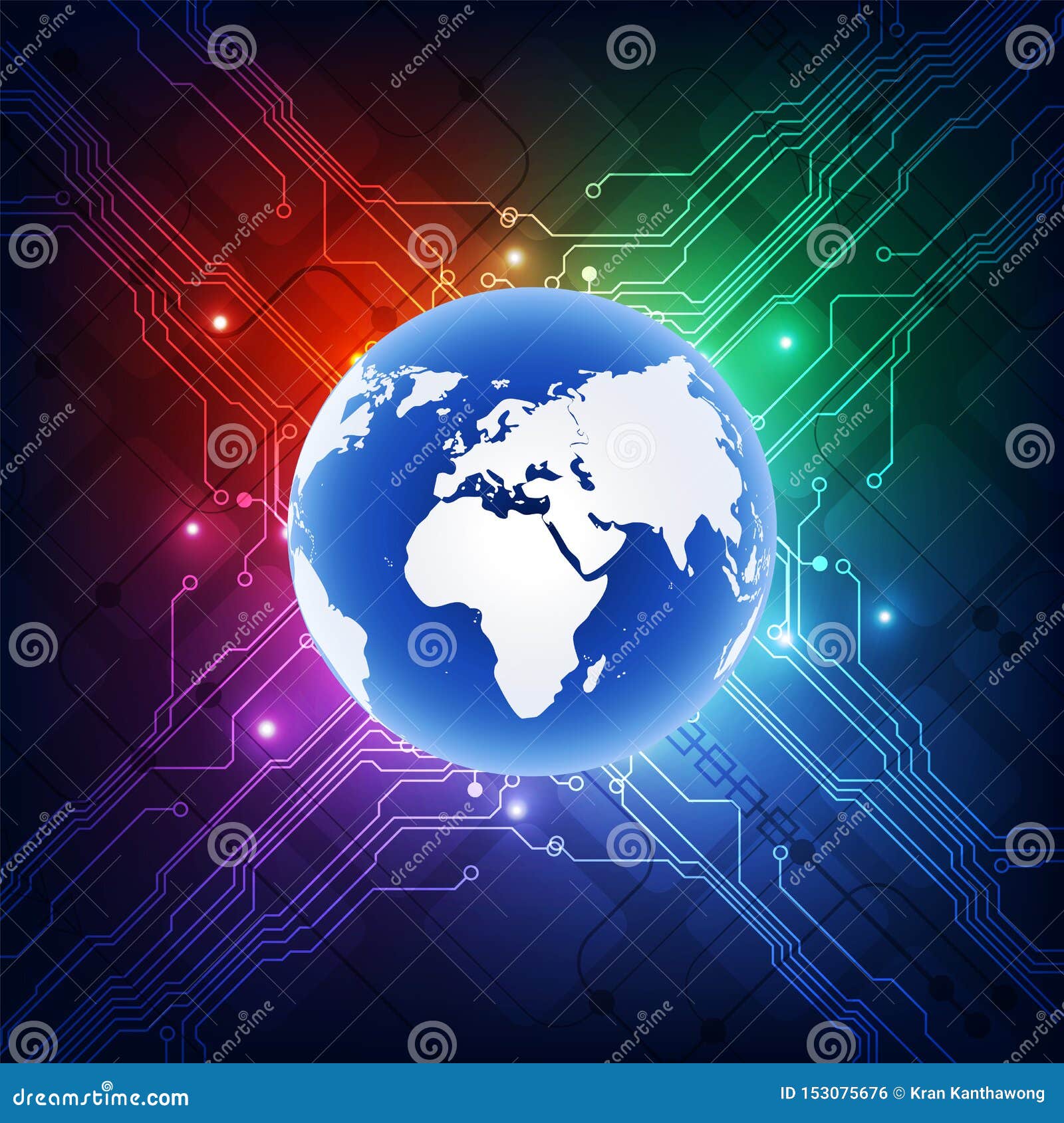 Vector Blue Globe on the Digital Technology Background, Abstract ...