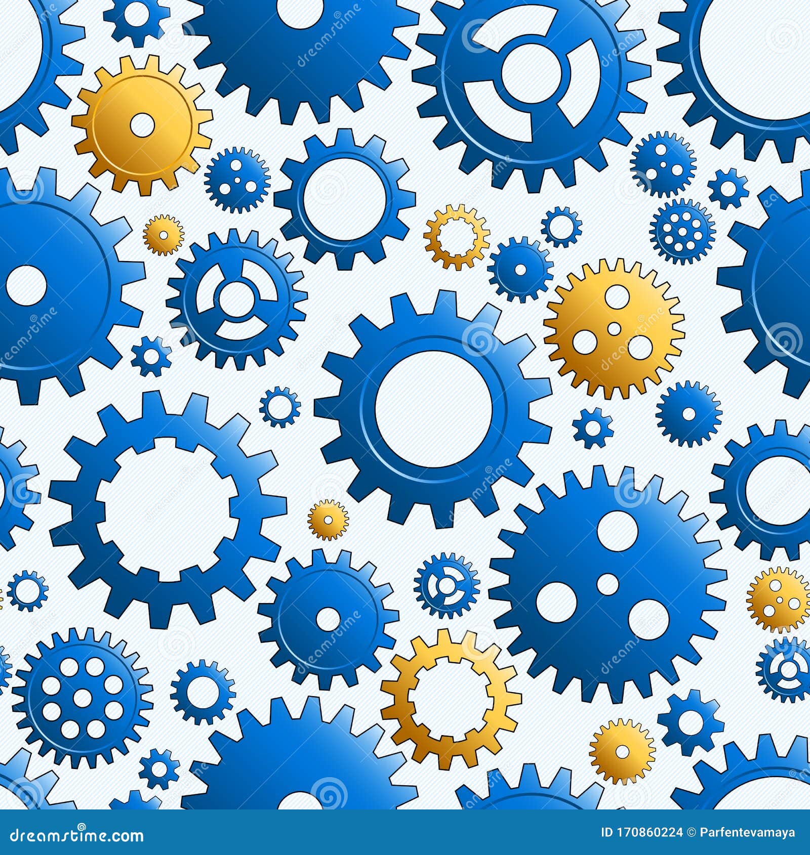 Vector Blue And Gold Mechanical Cogwheel Seamless Pattern. Gear And Cog ...