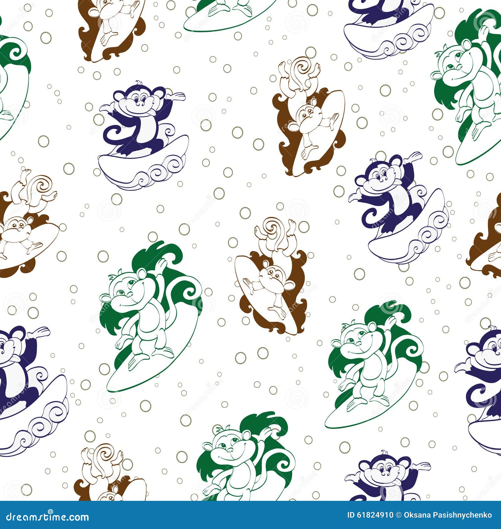 Vector Blue Green Brown Surfing Monkeys Seamless Stock Vector ...