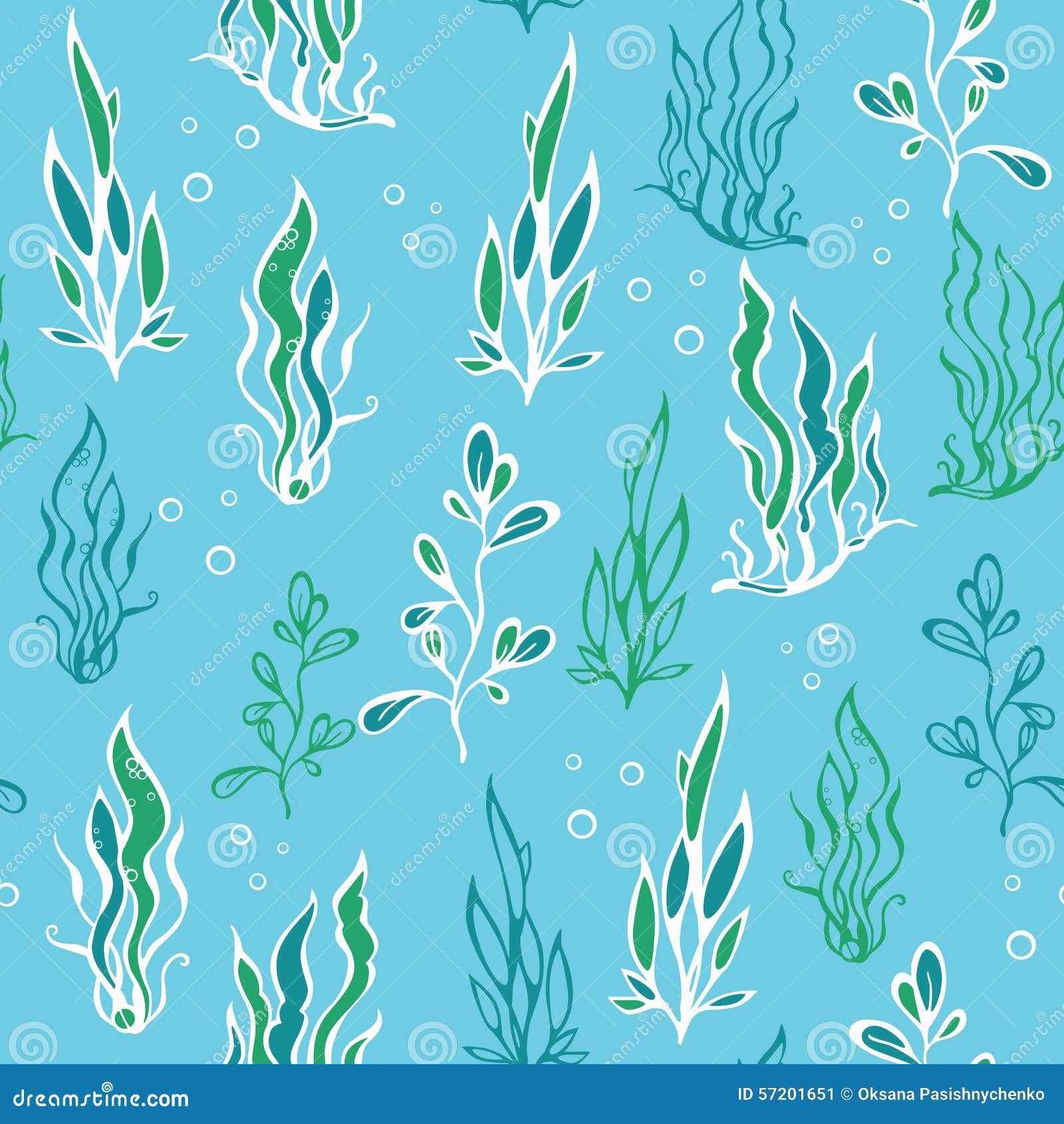 Vector Blue Green Seaweed Doodle Seamless Pattern Stock Vector ...