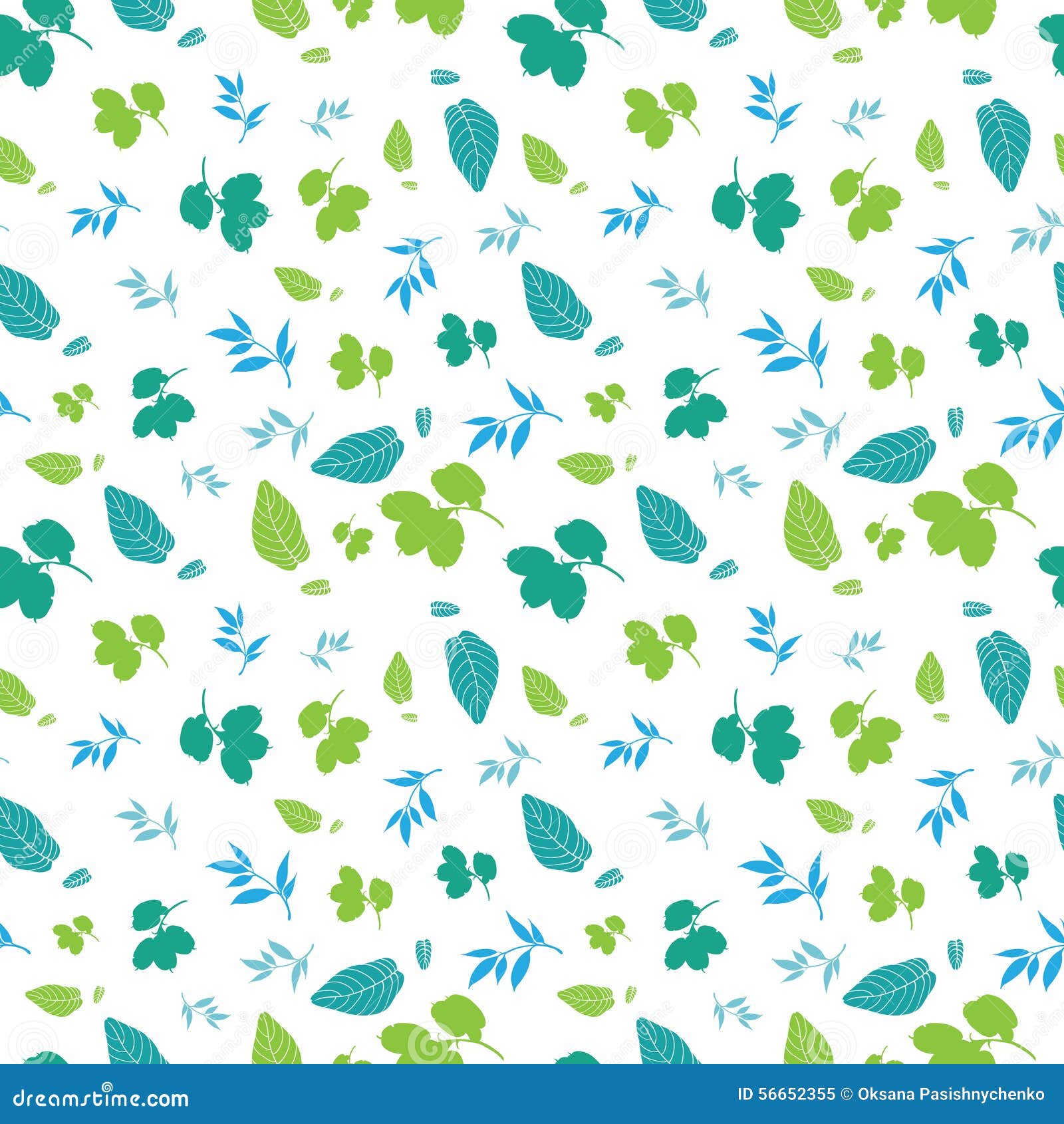 Vector Blue Green Spring Leaves Silhouettes Stock Vector - Illustration ...