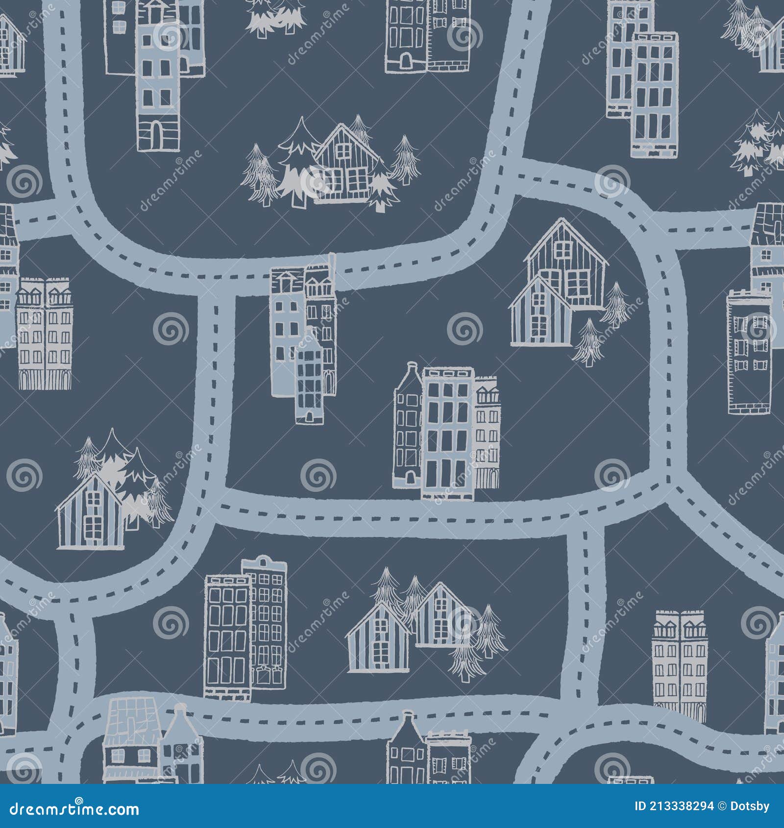 Vector Blue Grey City Streets Map Seamless Pattern Stock Vector ...