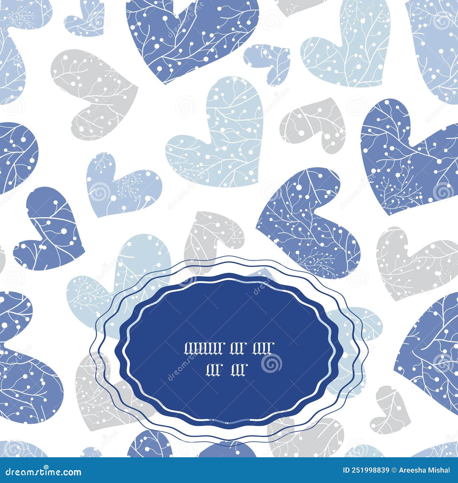 Vector Blue Grey Hearts with White Silhouette Textured Seamless Frame ...