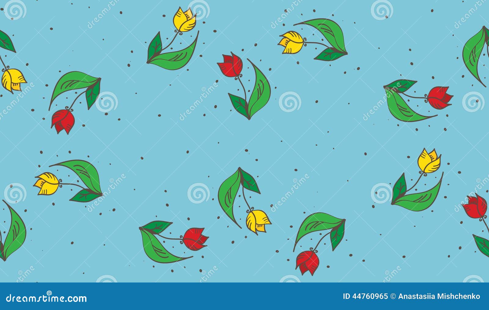 Vector Blue Hand Drawn Tulips Seamless Pattern. Stock Vector ...
