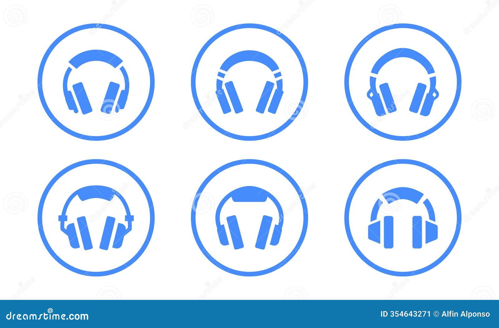 Vector Blue Headphone Icons in Circle Stock Illustration - Illustration ...