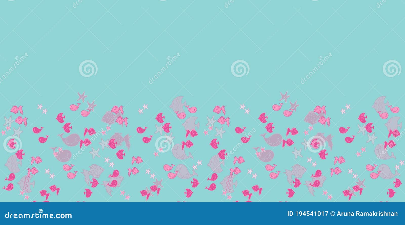 Vector Blue Horizontal Border Aqua Seamless Pattern Background Stock ...