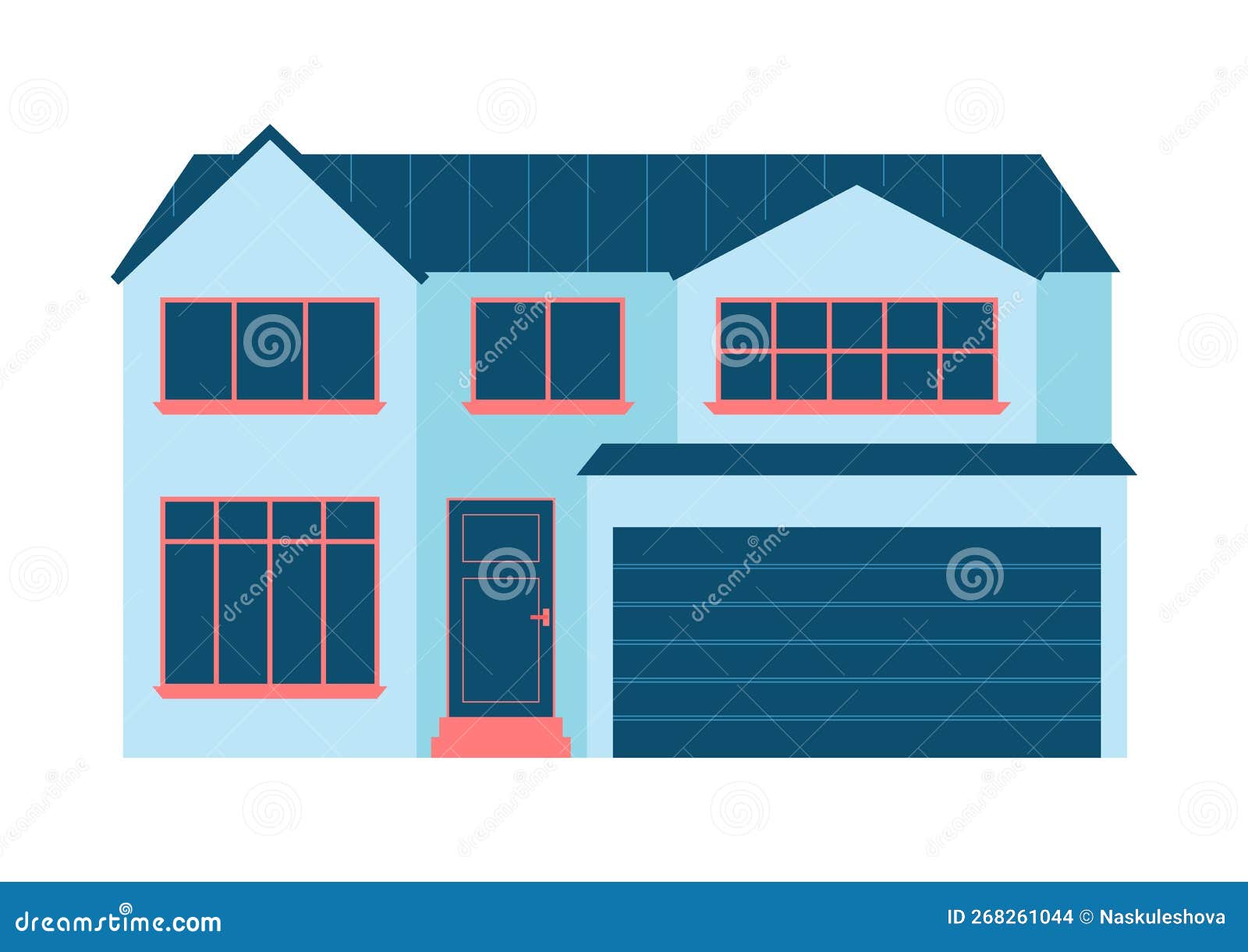 Vector Blue House in Flat Style Stock Vector - Illustration of house ...
