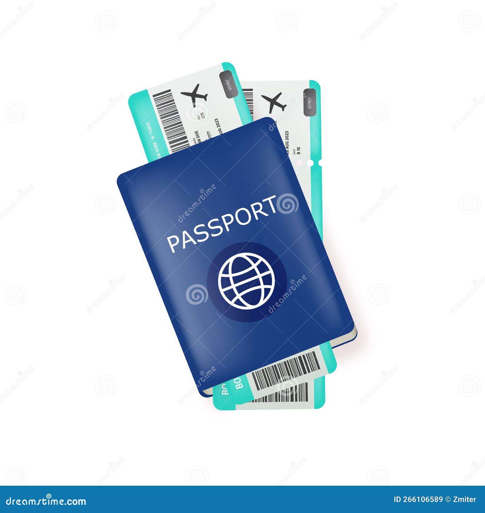 Vector Blue International Passport With Two Airplane Tickets Inside
