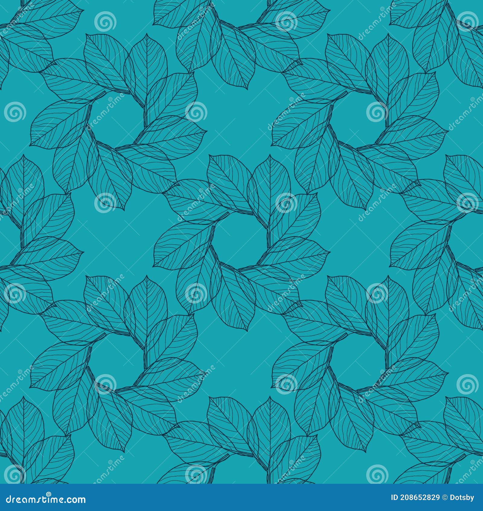 Vector Blue Linear Leaves Texture Seamless Pattern Stock Vector ...