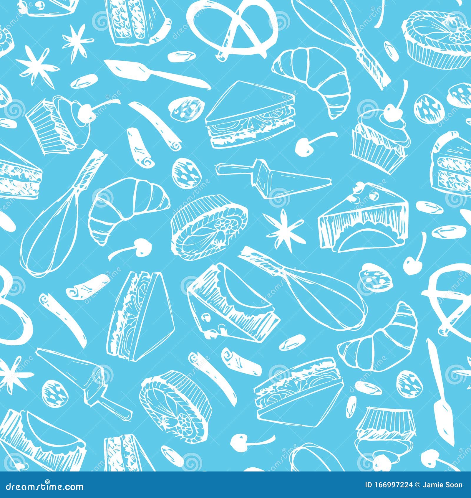 Vector Blue Monochrome Cakes and Pastry Seamless Background Repeat ...