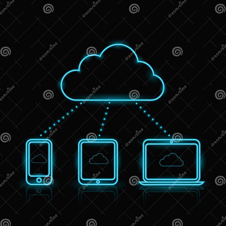 Vector Blue Neon Computing Icons Stock Vector - Illustration of ...