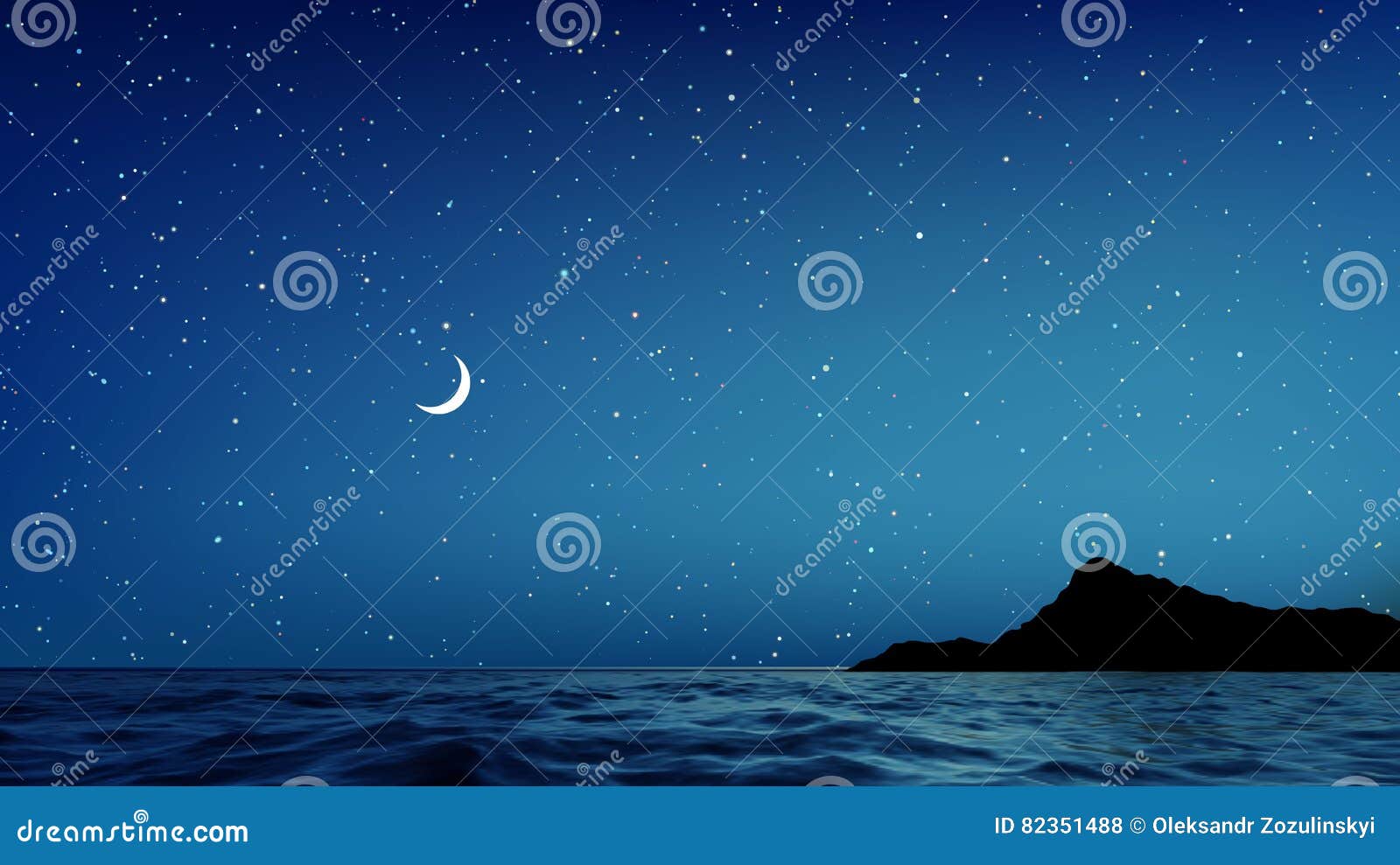 Vector Blue Night Sky and Sea with Lots of Stars Stock Vector ...