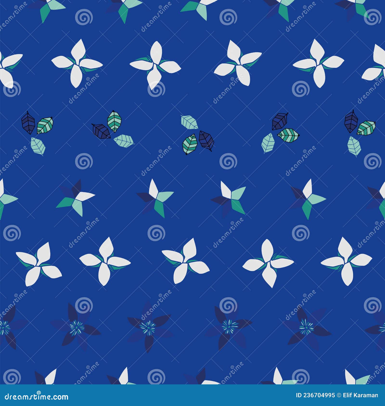 Vector Blue Origami Paper Flowers with Leaves Background Pattern Stock ...