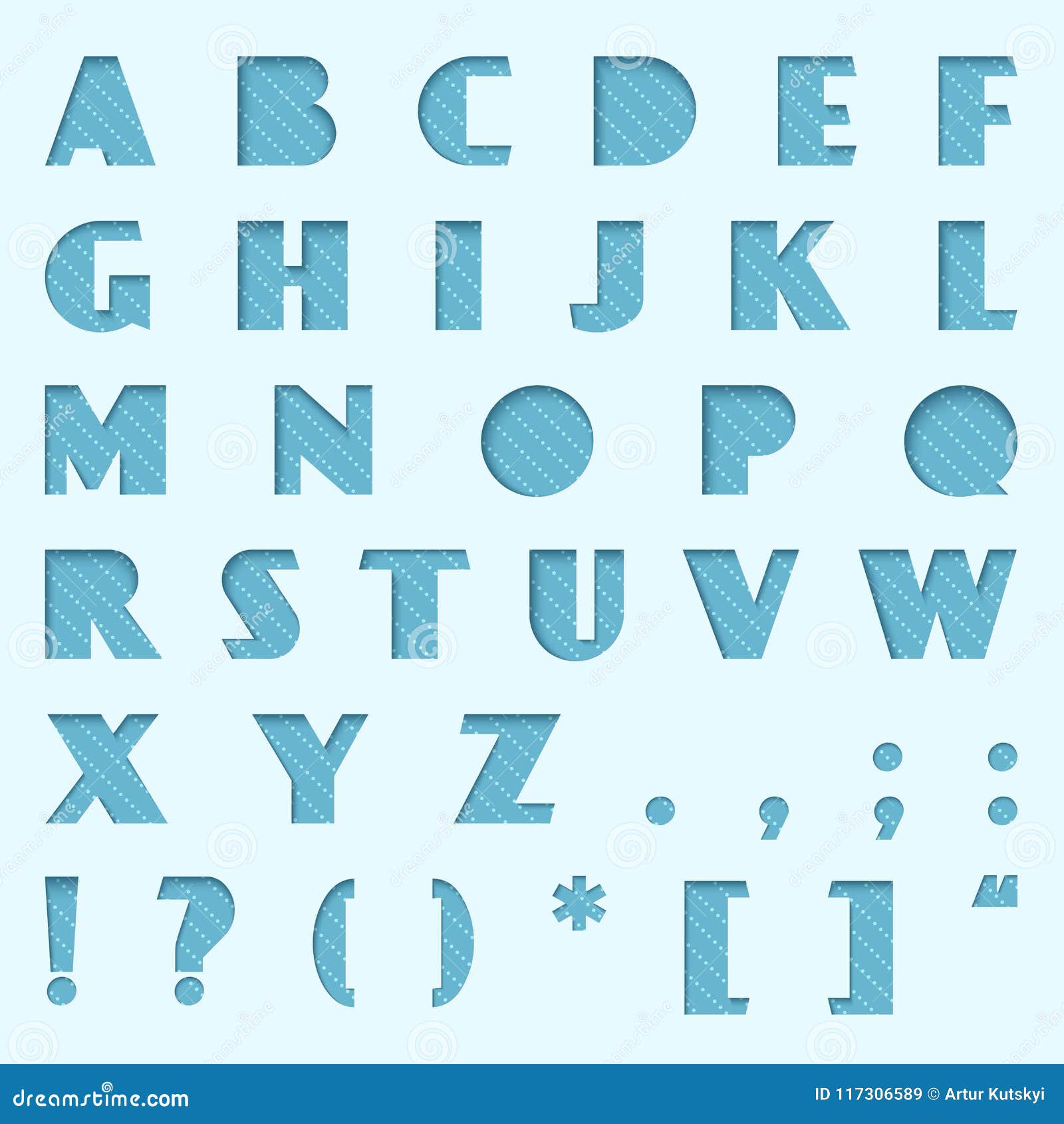 Vector Blue Paper Cut Alphabet. Cutted from Paper Font Set. Stock ...