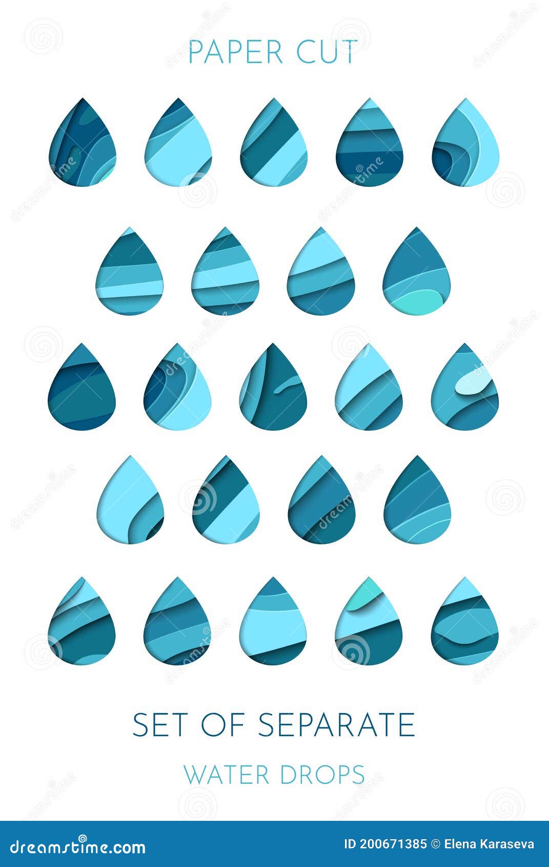 Vector Blue Paper Water Drop Paper Cut Design. Paper Art Style Stock ...