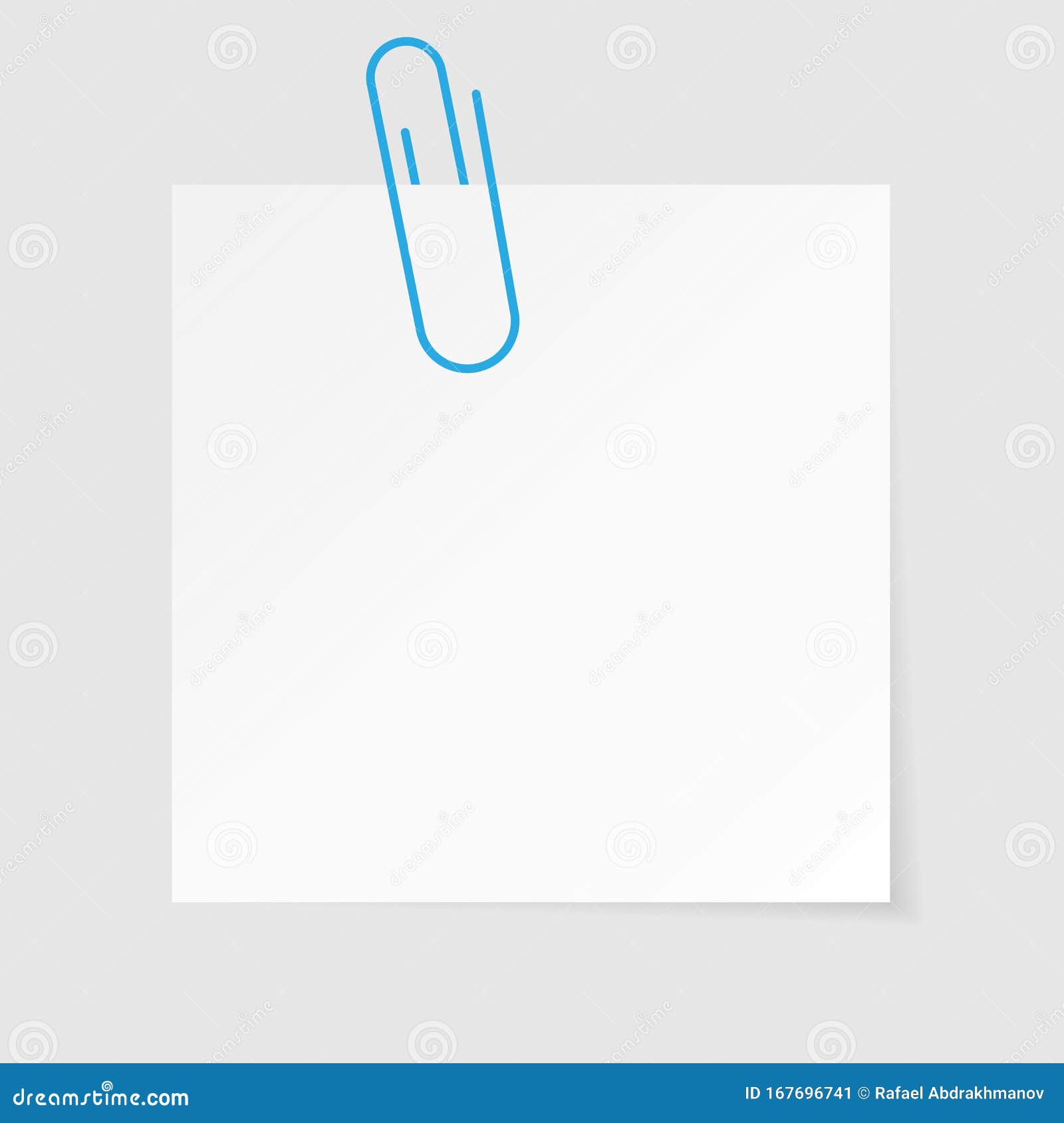 Vector Blue Paperclips on White Empty Blank Office Note Paper. Fastener ...
