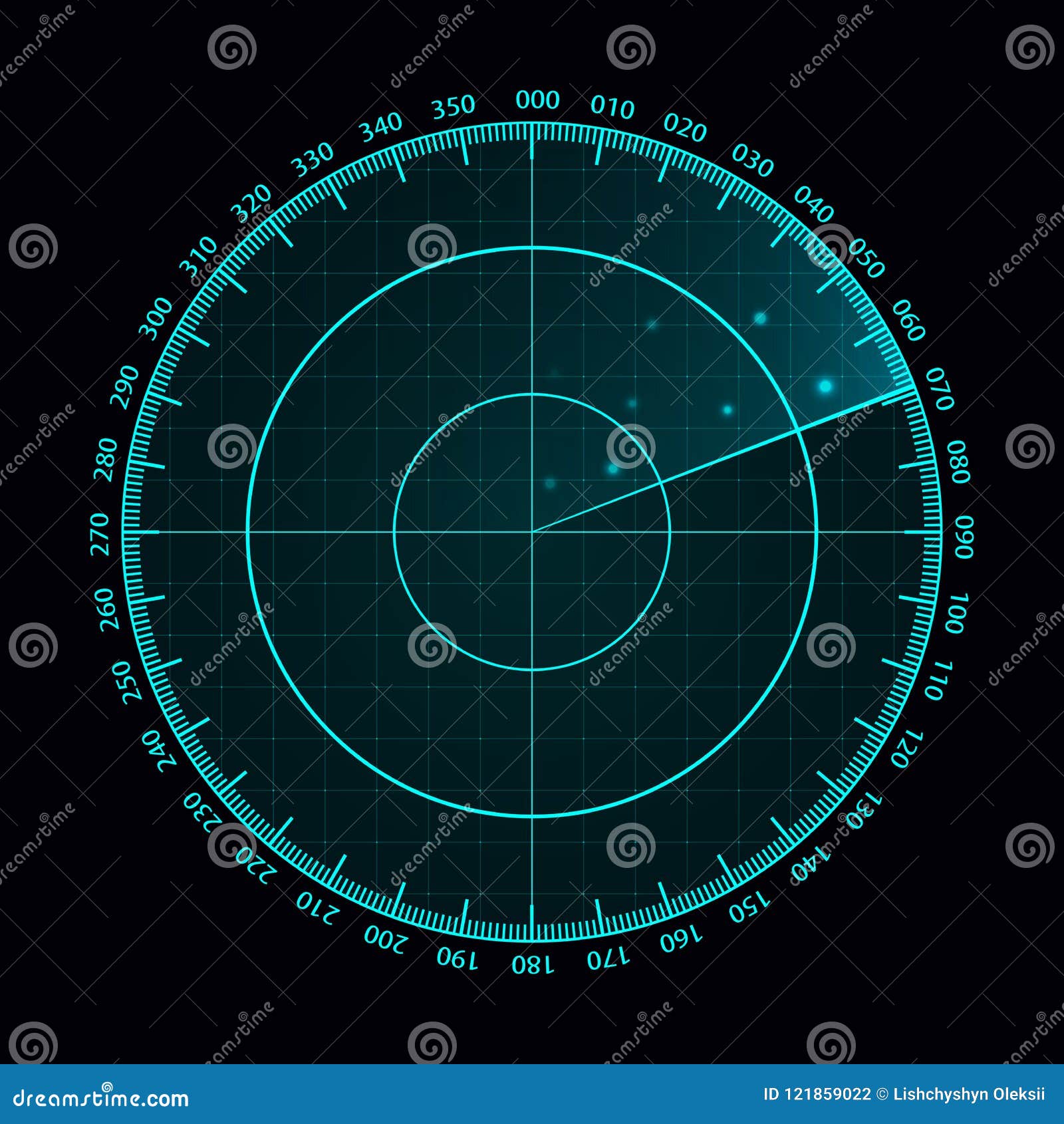 Vector Blue Radar Screen. Military Search System. Futuristic HUD Radar ...