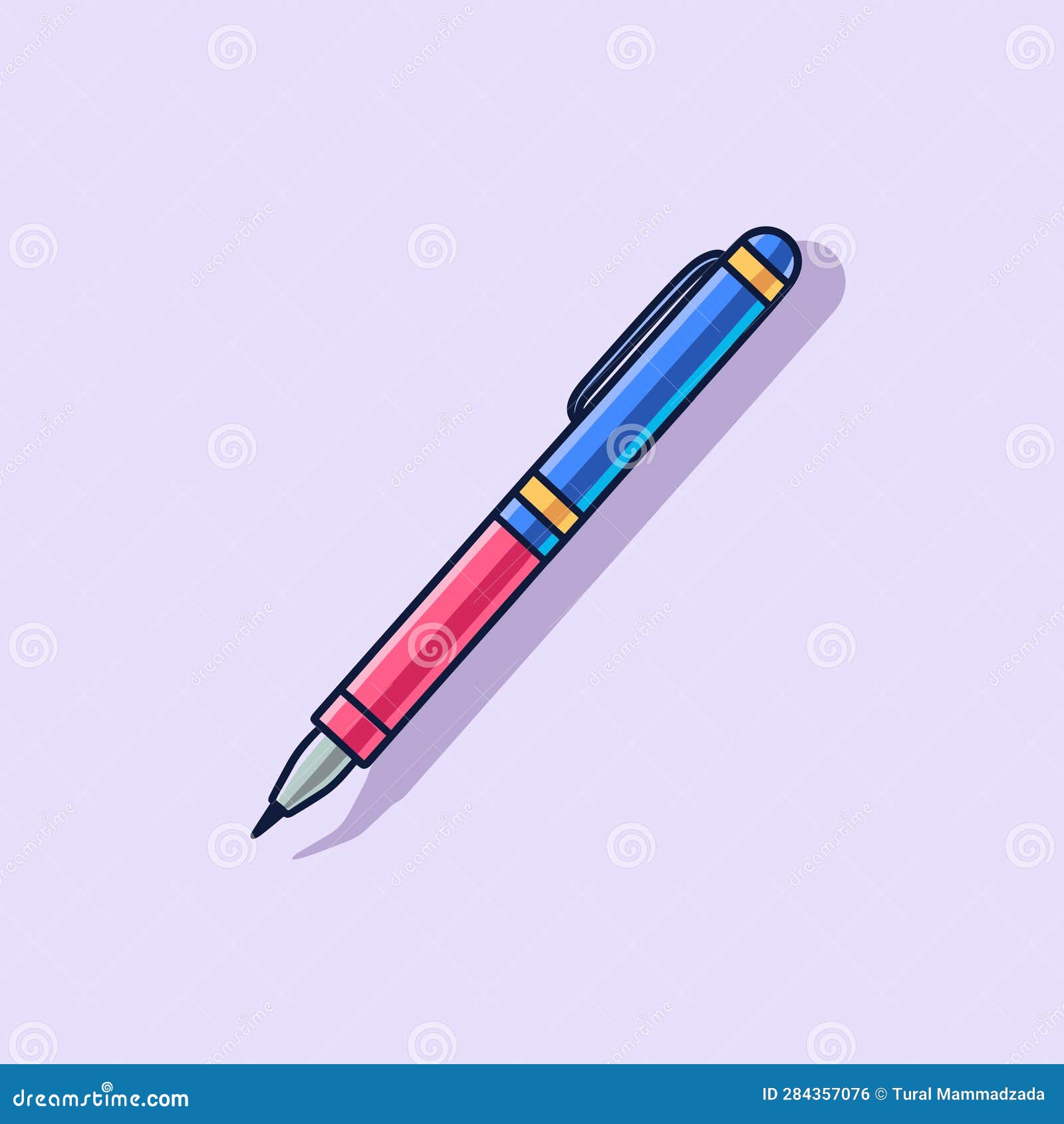 Vector of a Blue and Red Pen with a Yellow Tip on a White Background ...