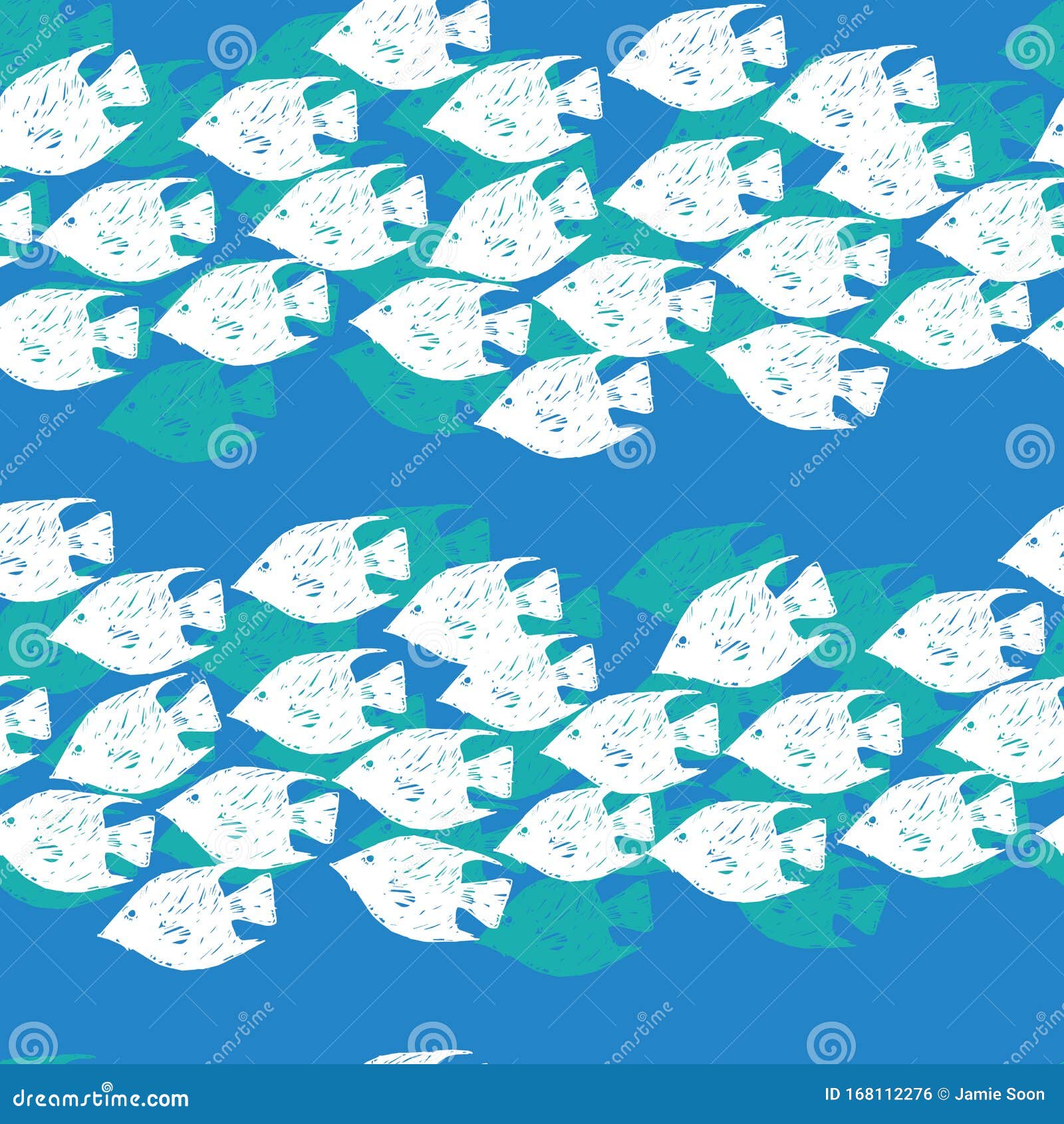 Vector Blue School of Fish Striped Repeat Pattern. Perfect for Fabric ...