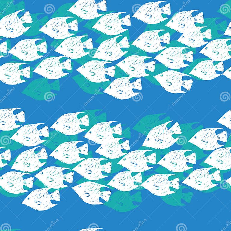 Vector Blue School of Fish Striped Repeat Pattern. Perfect for Fabric ...