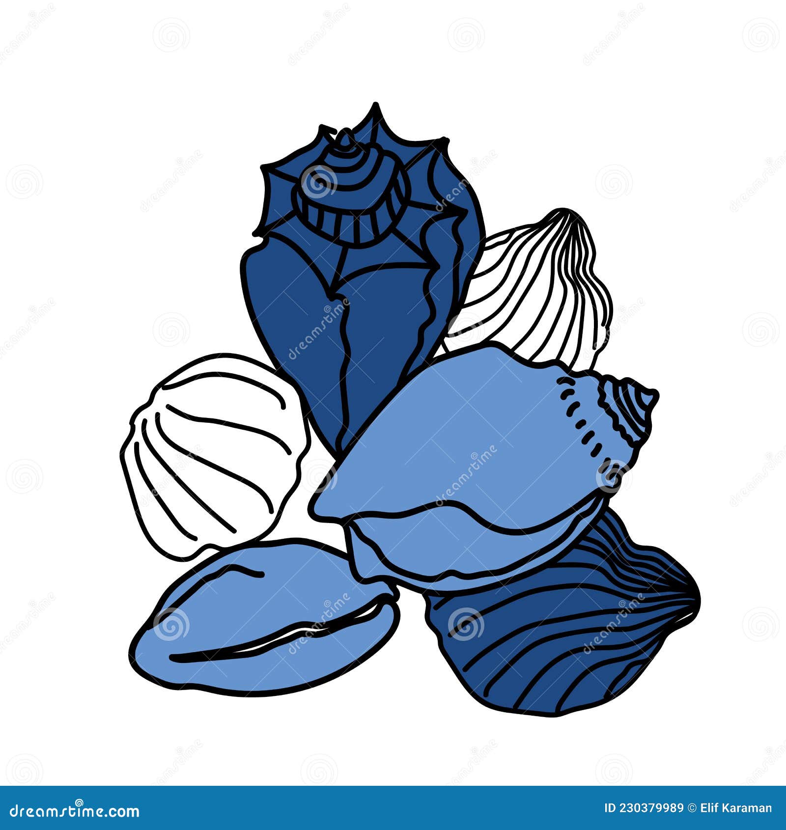 Shells Doodle Hand Drawn Style Set. Outline Seashells, Starfish Black ...