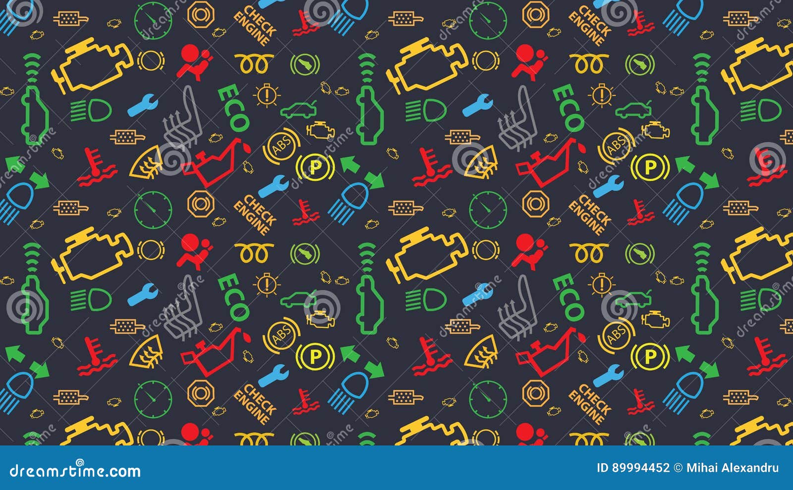Vector Blue Seamless Pattern. Car Dashboard Icons Texture. Repeating ...