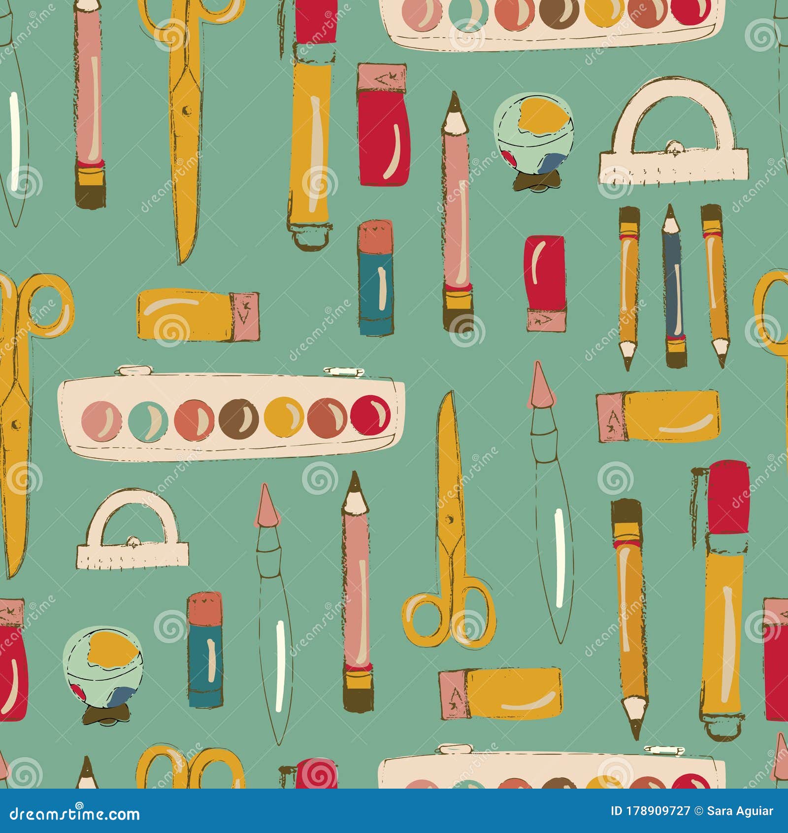 Vector Blue Seamless Pattern with School Supplies. Stock Vector ...