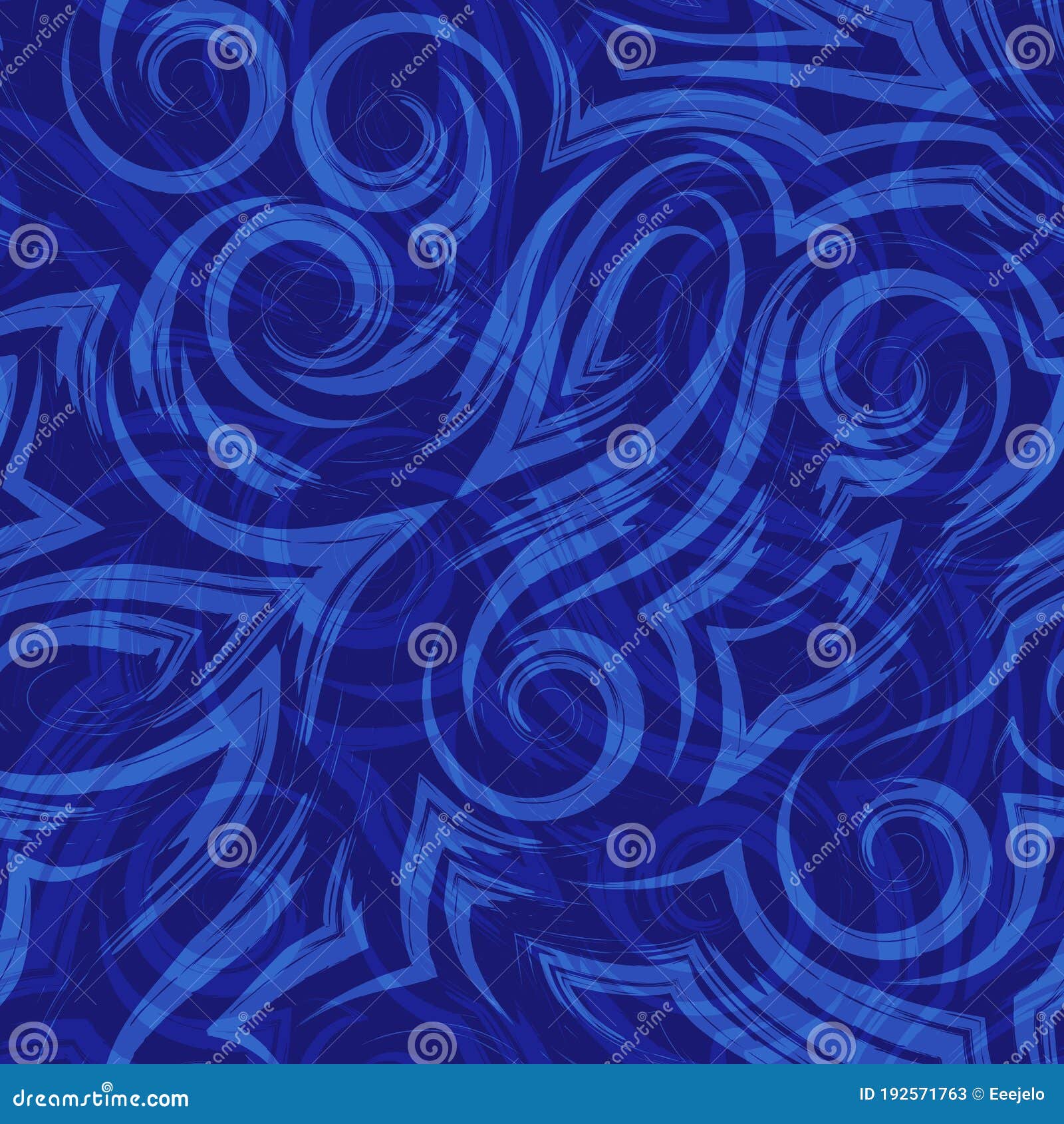 Vector Blue Seamless Pattern of Waves or Swirl Drawn with a Brush for ...