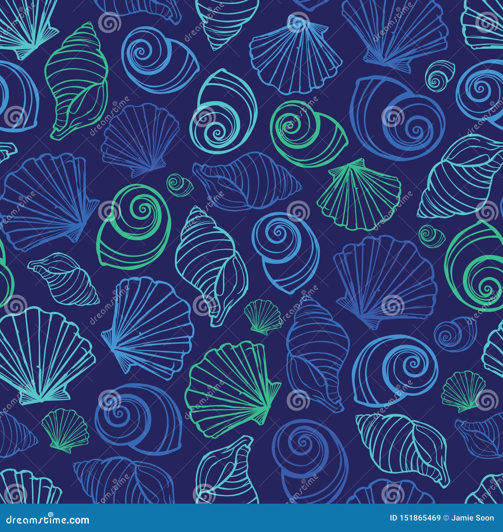 Vector Blue Seashells Repeat Pattern. Suitable for Gift Wrap, Textile ...