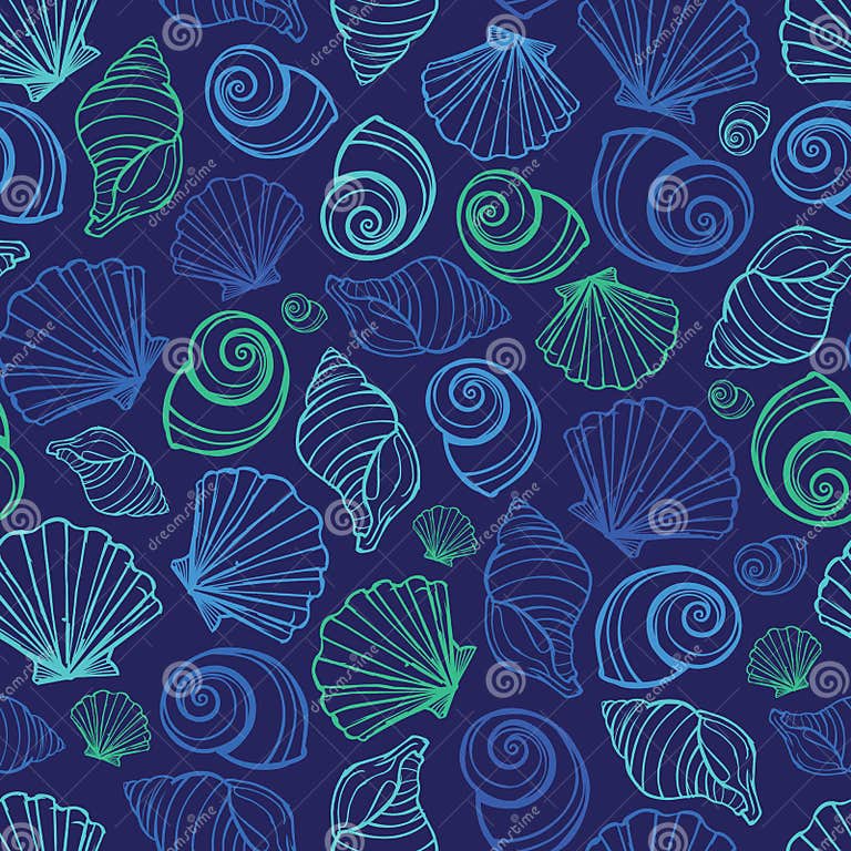 Vector Blue Seashells Repeat Pattern. Suitable for Gift Wrap, Textile ...