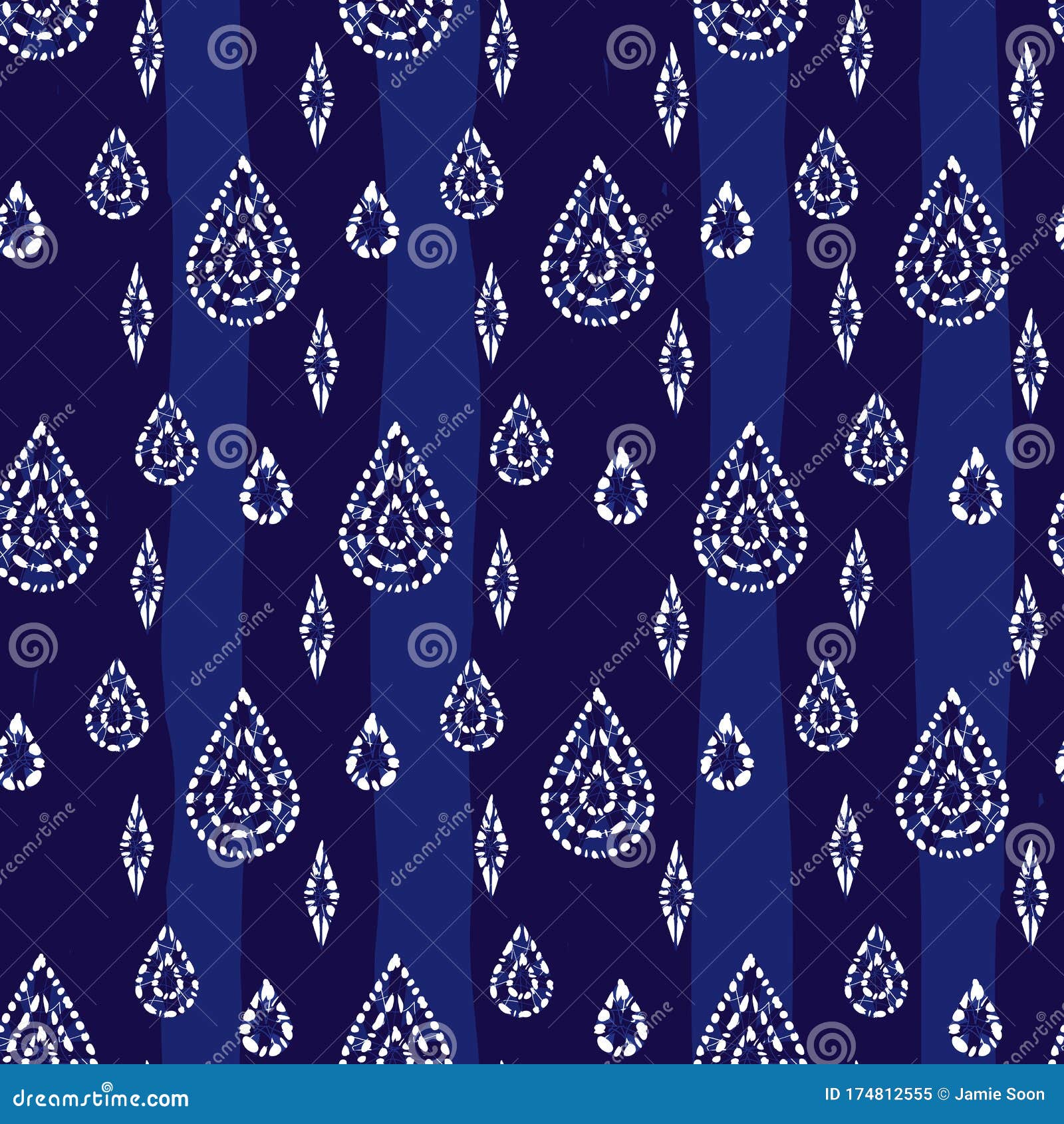 Vector Blue Shibori Abstract Teardrops and Diamonds Seamless Pattern ...