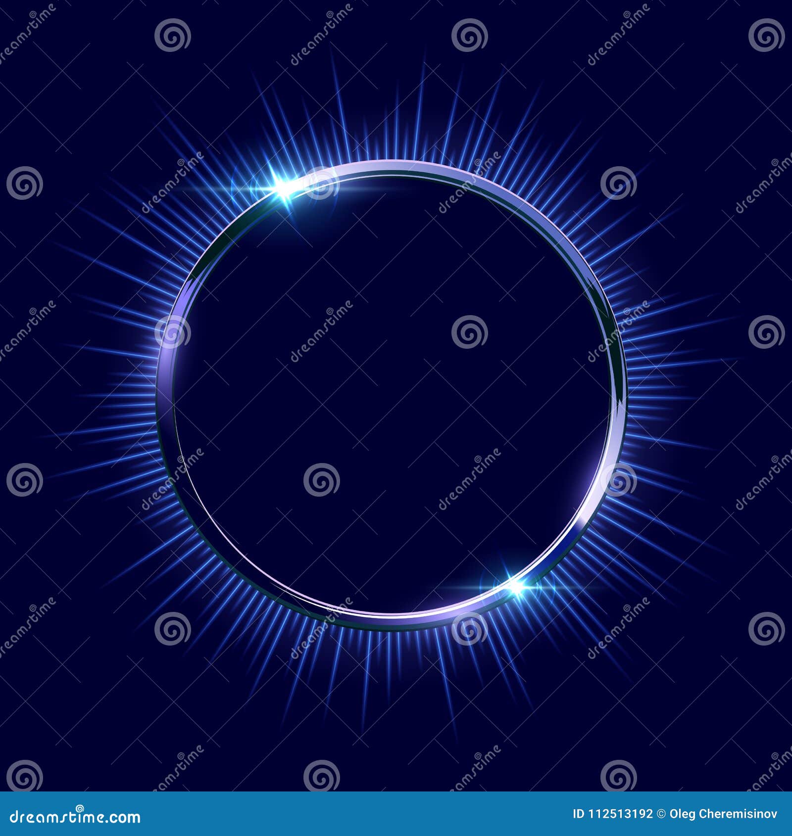 Vector Blue Shiny Ring Frame on Dark Blue Background. Stock Vector ...