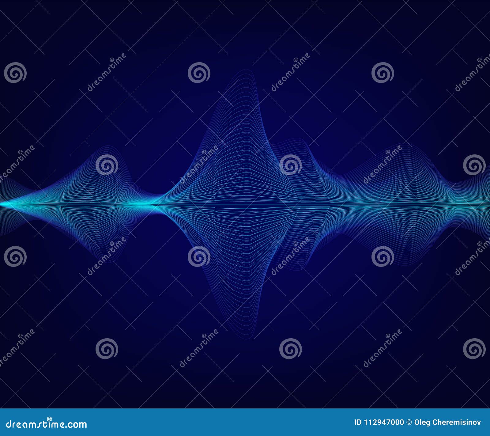 Vector Blue Shiny Sound Wave on Dark Blue Background. Tecnology ...