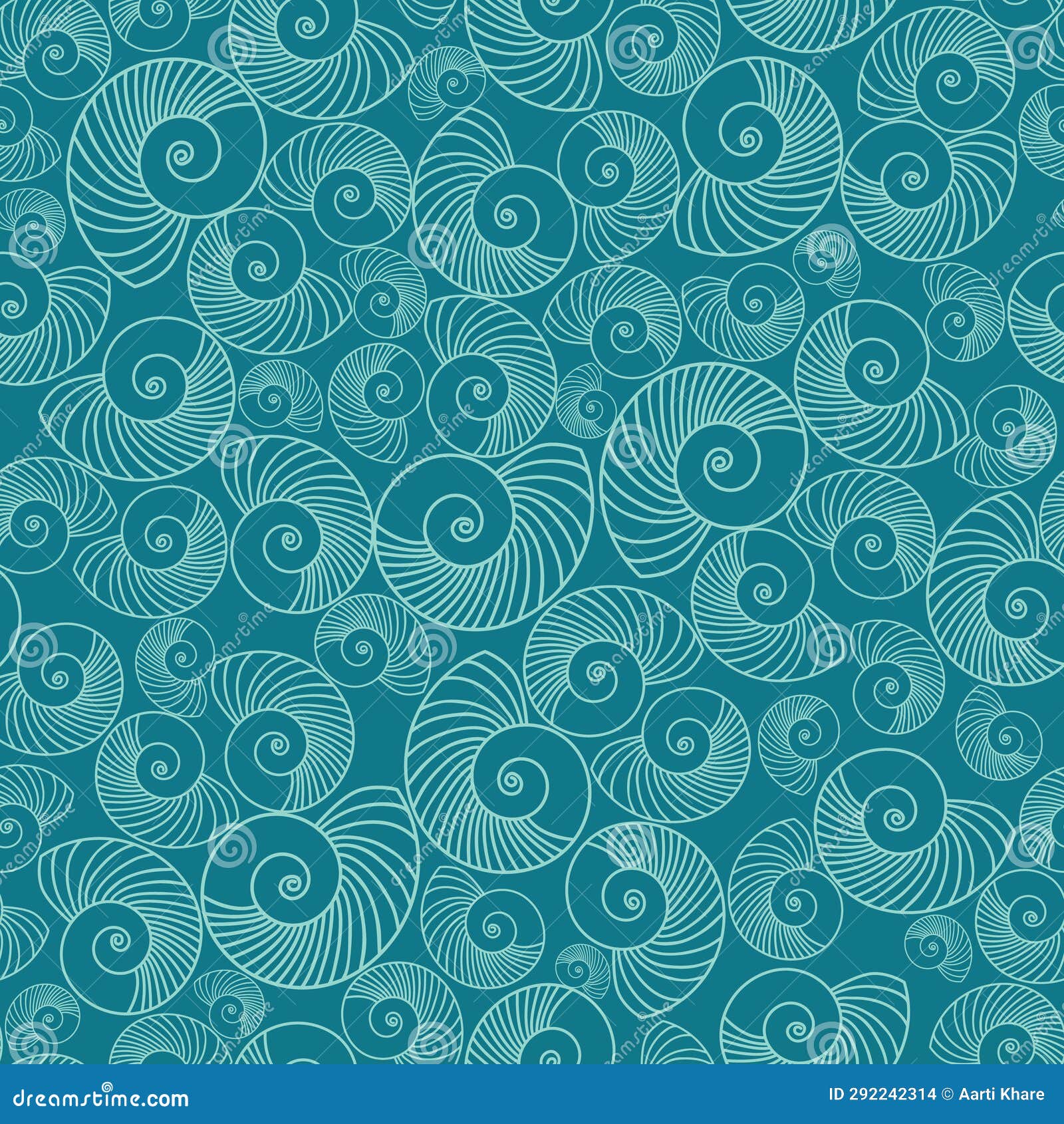 Vector Blue Spiral Shells Seamless Pattern Background. Perfect for ...