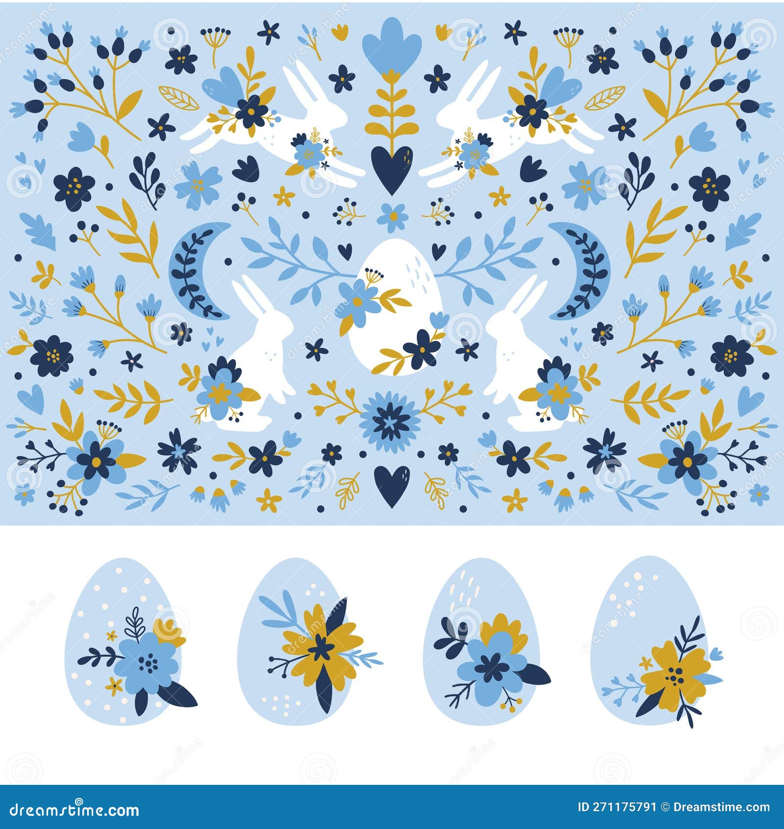 Vector Blue Spring Boho Easter Graphics Collection Stock Vector ...