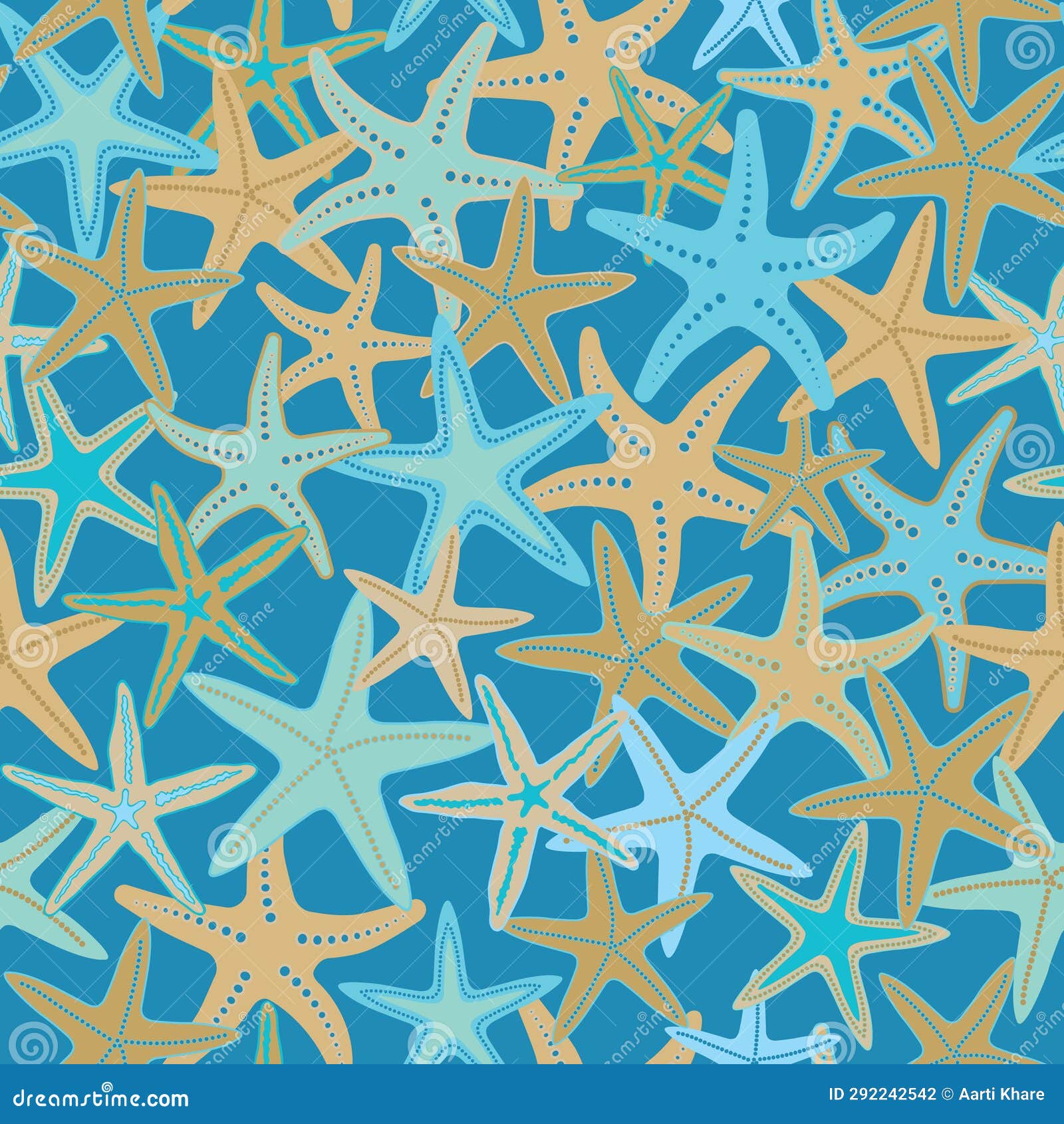 Vector Blue Starfish Seamless Pattern Background. Perfect for Fabric ...