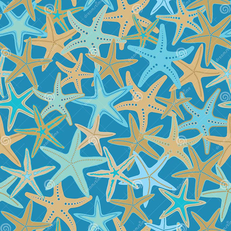 Vector Blue Starfish Seamless Pattern Background. Perfect for Fabric ...