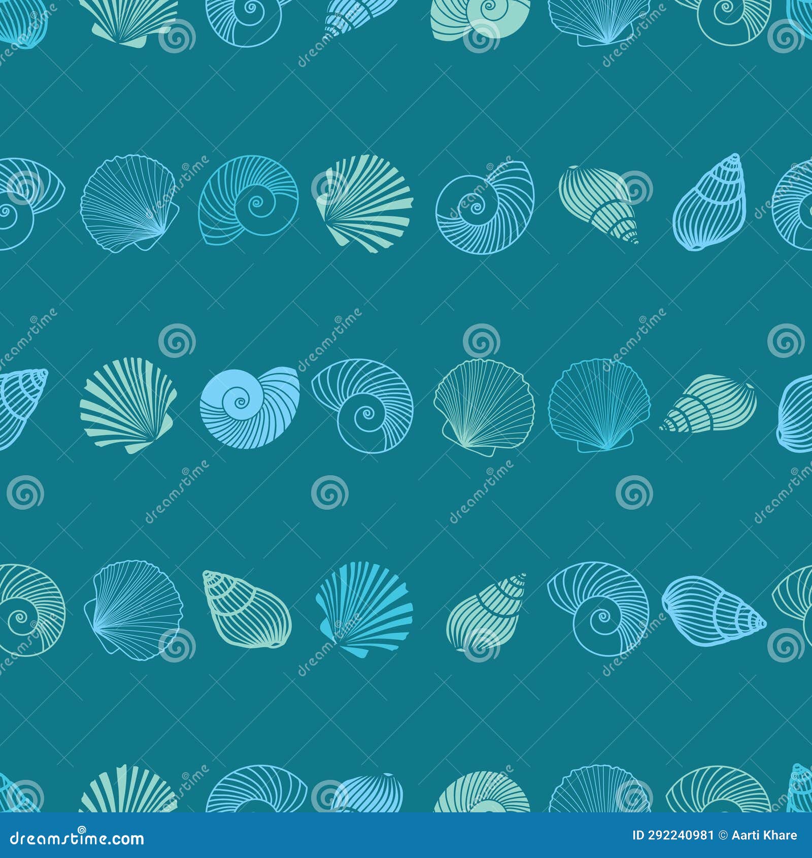 Vector Blue Stripes Shells Seamless Pattern Background. Perfect for ...