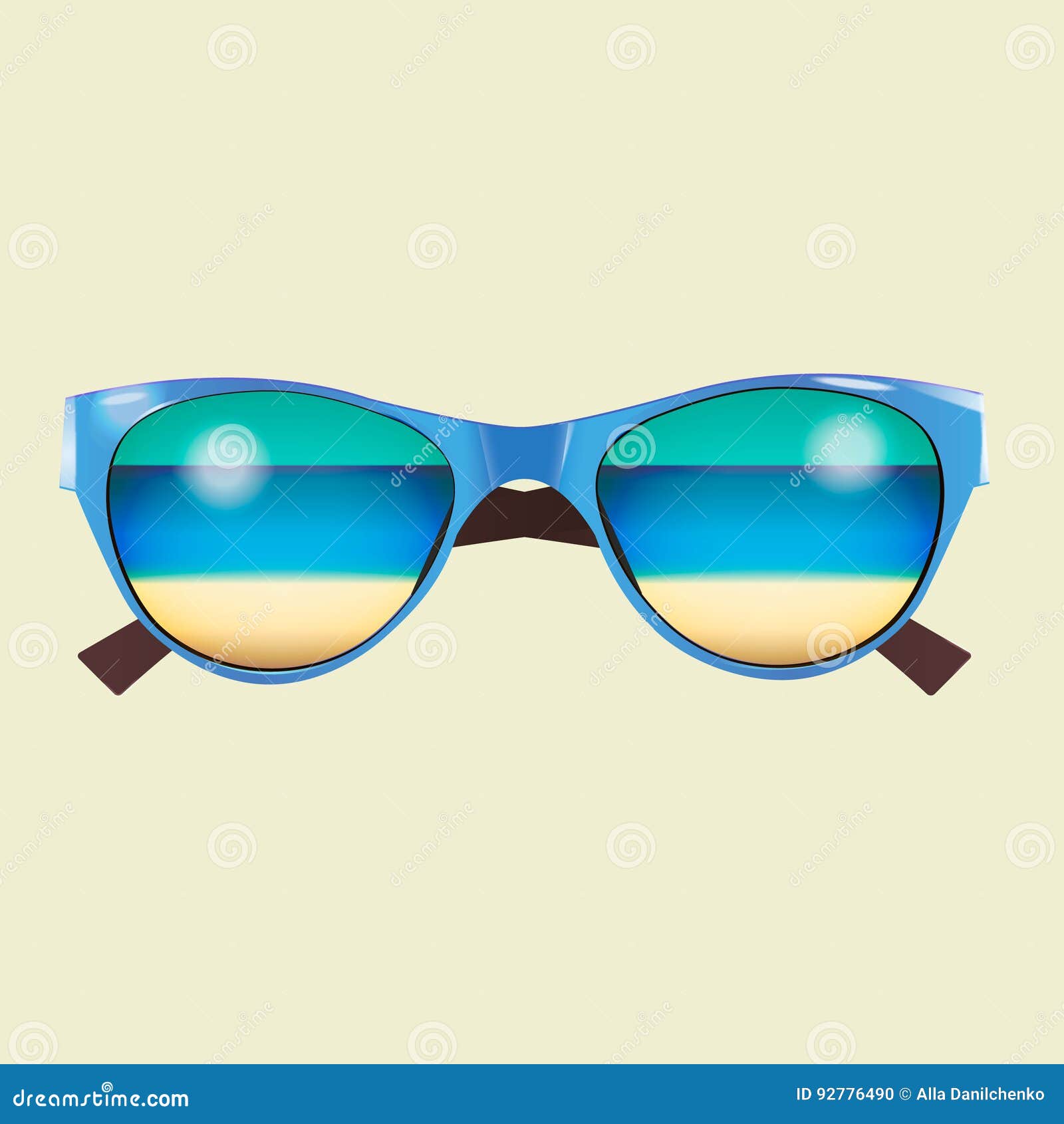 Vector Blue Summer Sunglasses with Beach Reflection Stock Vector ...