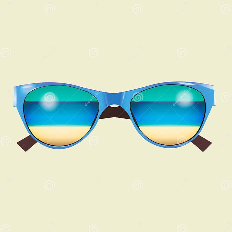 Vector Blue Summer Sunglasses with Beach Reflection Stock Vector ...