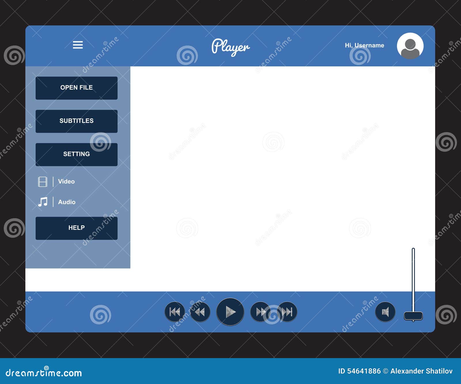 Vector Blue Video Player, for Web Stock Vector - Illustration of modern ...