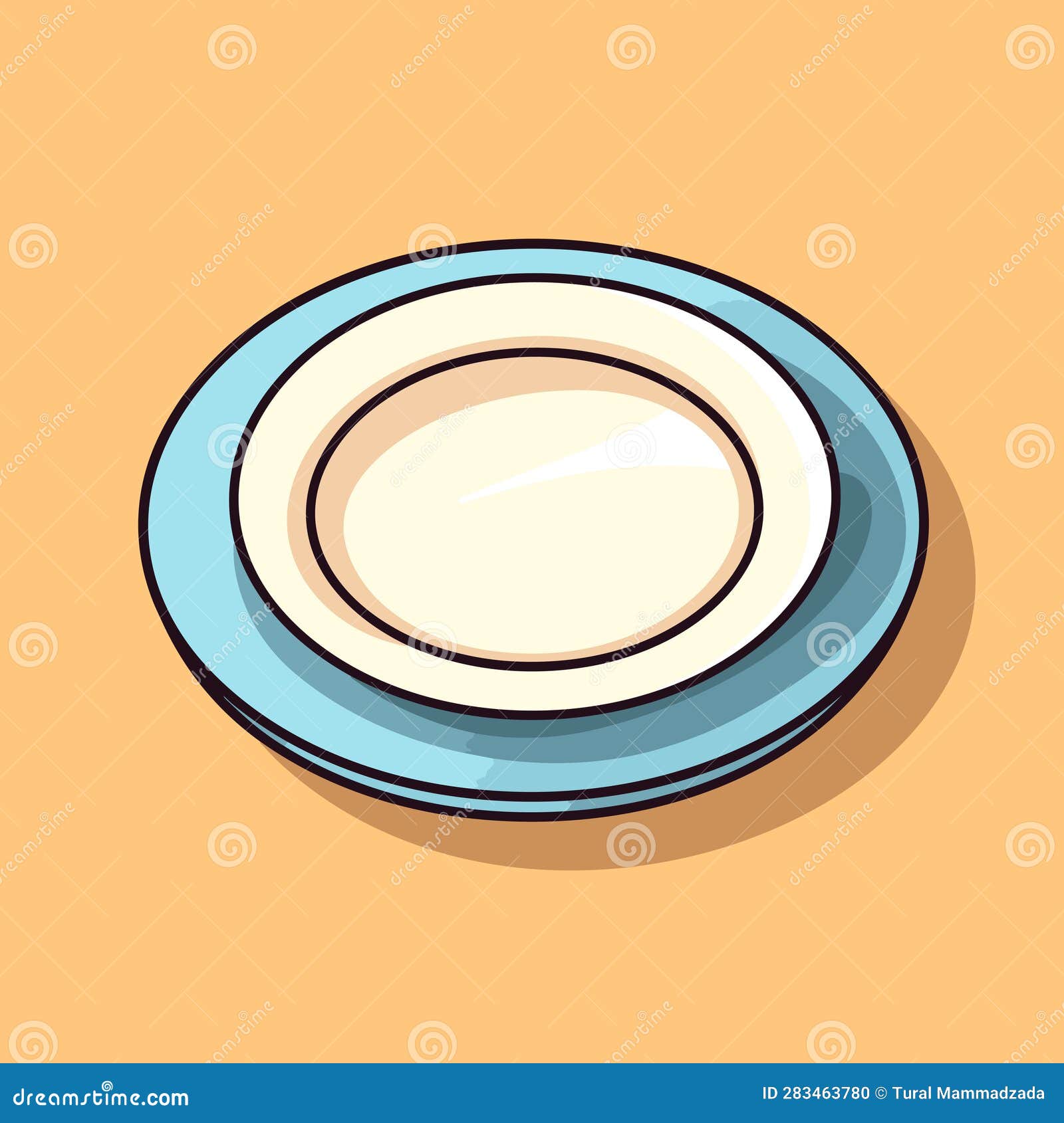 Vector of a Blue and White Plate on a Table Stock Vector - Illustration ...