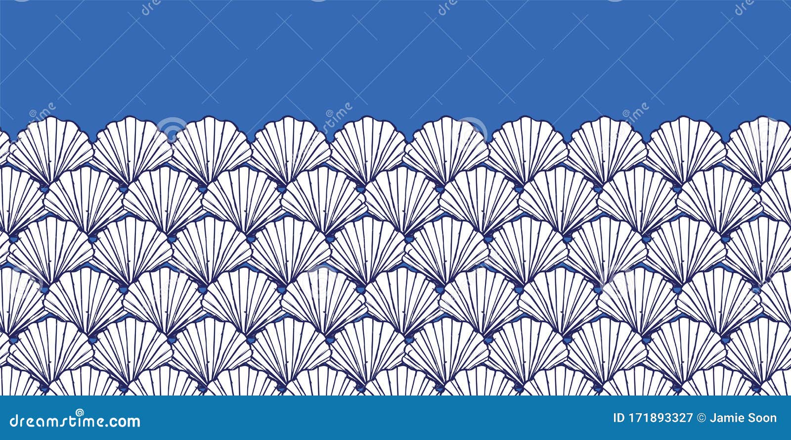Vector Blue and White Seashells Horizontal Border Pattern. Suitable for ...