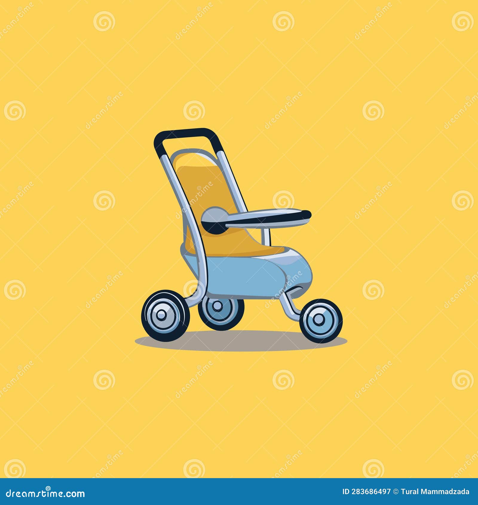 Vector of a Blue and Yellow Stroller on a Yellow Background Stock ...